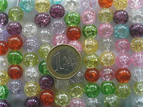 Perles Verre Craquel Rondes Mm Mix Couleurs Par Pcs Verre