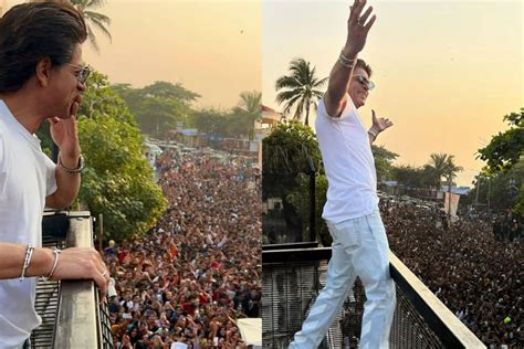 Shah Rukh Khan Opens His Arms Thanks Sea Of Love Outside Mannat