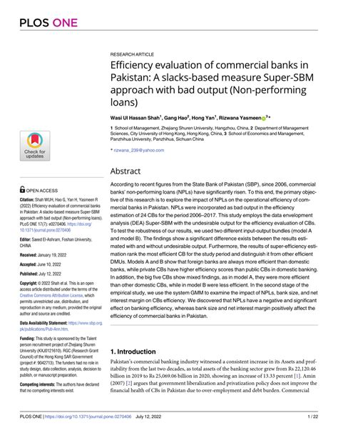 pdf efficiency evaluation of commercial banks in pakistan a slacks based measure super sbm