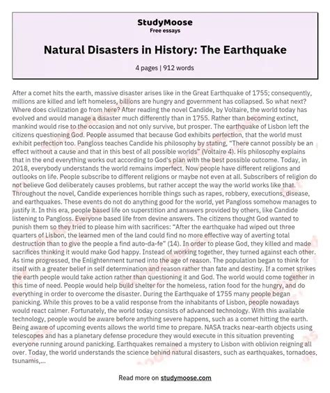 Natural Disasters In History The Earthquake Free Essay Example