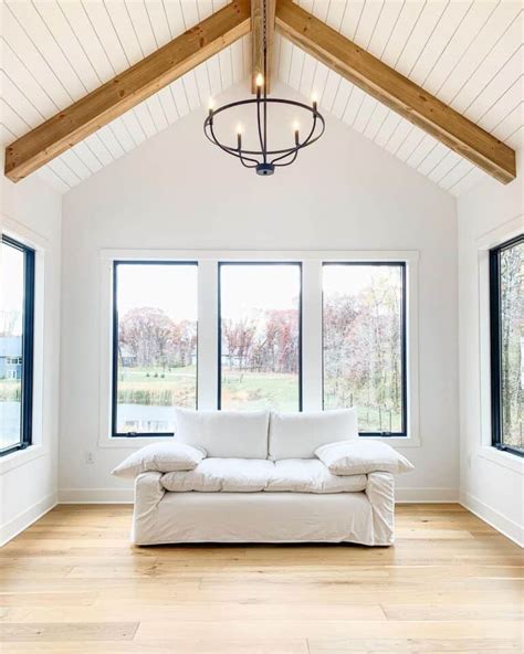 White Shiplap Ceiling With Black Chandelier Soul Lane