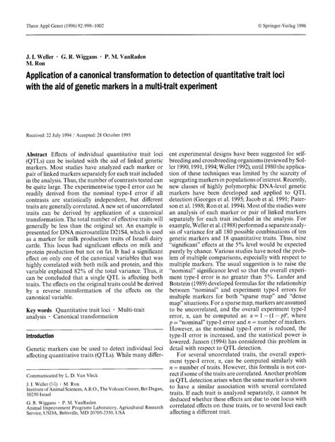 pdf application of a canonical transformation to detection of quantitative trait loci with the