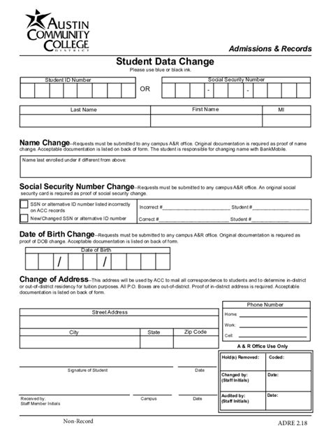 Student Data Change Form Fill Online Printable Fillable Blank