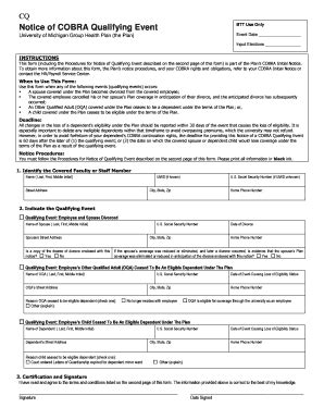 Fillable Online Hr Umich CQ Notice Of COBRA Qualifying Event BTT Use