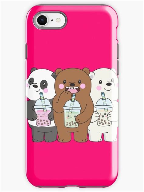 An Iphone Case With Three Bears And One Bear Holding A Milkshake In Its
