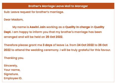 Leave Applications For Brother Marriage In Office