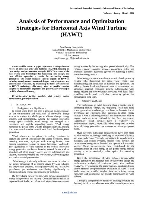 pdf analysis of performance and optimization strategies for horizontal axis wind turbine hawt