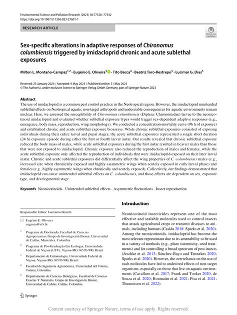 sex specific alterations in adaptive responses of chironomus columbiensis triggered by