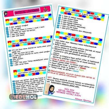 1 Sınıf İhtiyaç Listesi Eduhol Etkinlik İndir Oyun Oyna Test Çöz