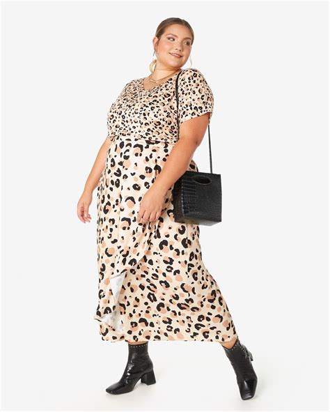 Riachuelo Saia Midi Plus Size Feminina Evasê Animal Print Onça Bege