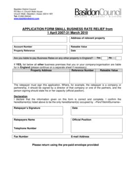 Fillable Online Basildon Council Small Business Rate Relief