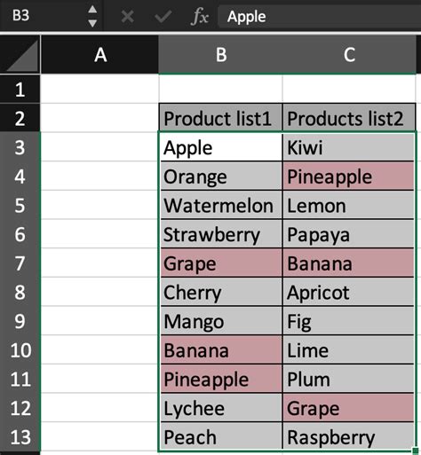 how to compare two lists in excel