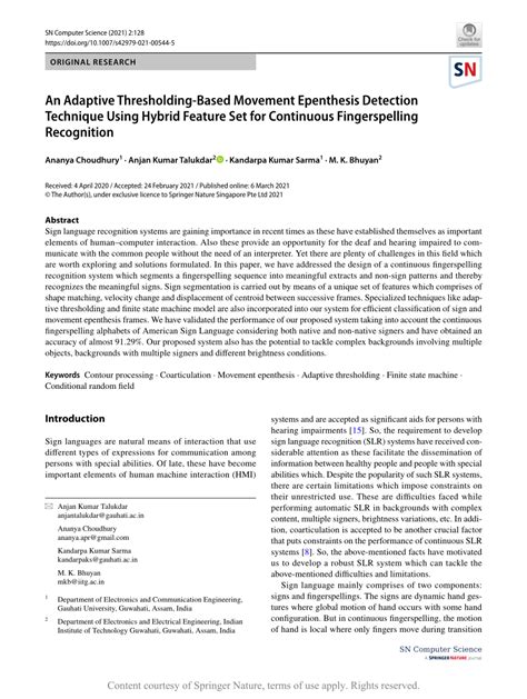 an adaptive thresholding based movement epenthesis detection technique using hybrid feature set
