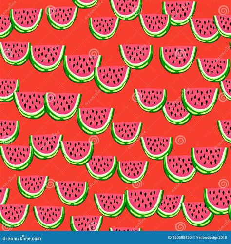 Hand Drawn Watermelon Slices Seamless Pattern Cute Watermelons Endless