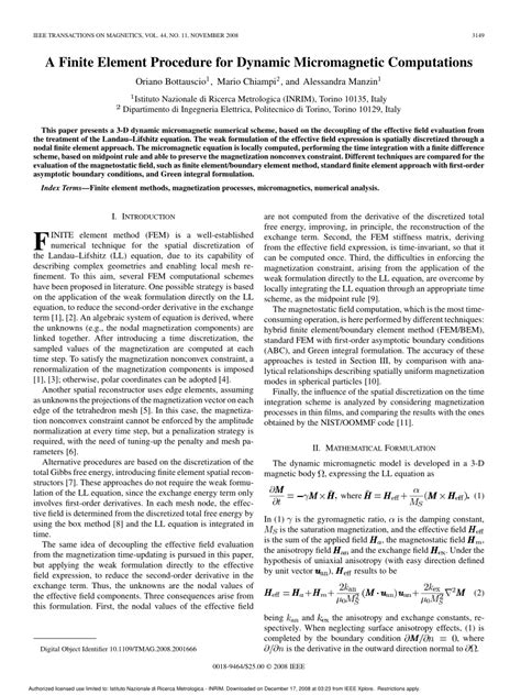 pdf a finite element procedure for dynamic micromagnetic computations