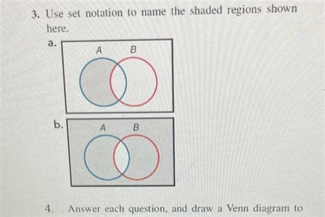 solved 3 use set notation to name the shaded regions shown