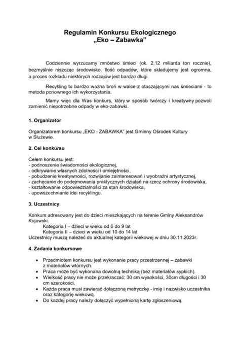 Konkurs ekologiczny EKO ZABAWKA Gminny Ośrodek Kultury w Służewie