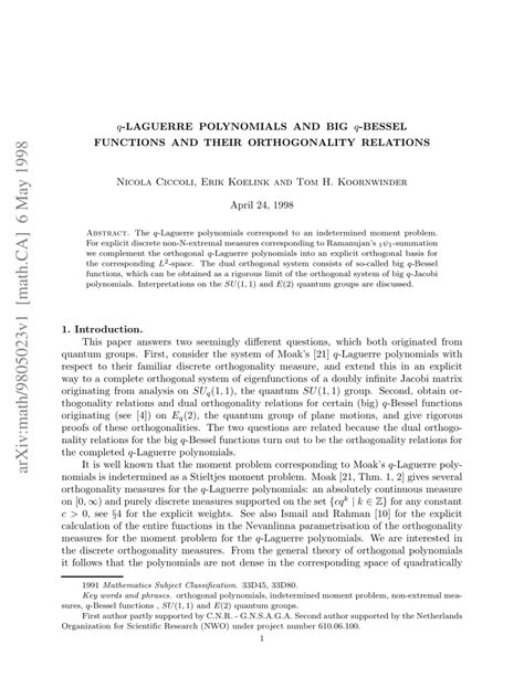 pdf q laguerre polynomials and big q bessel functions and their orthogonality relations