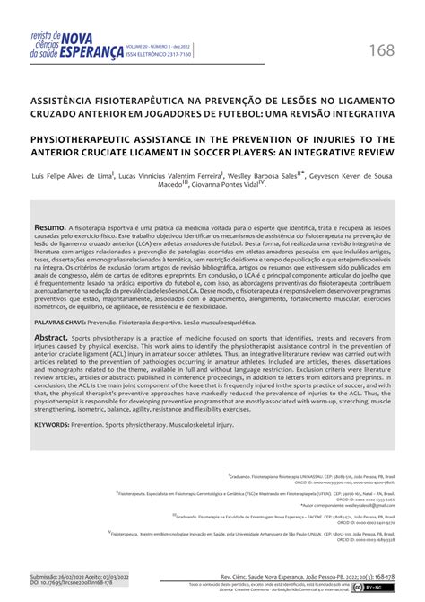 PDF ASSISTÊNCIA FISIOTERAPÊUTICA NA PREVENÇÃO DE LESÕES NO LIGAMENTO