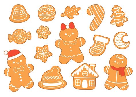 Conjunto de galletas de jengibre elementos de colección para la navidad