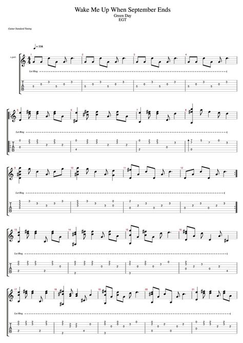 Wake Me Up When September Ends Fingerstyle Tab Green Day