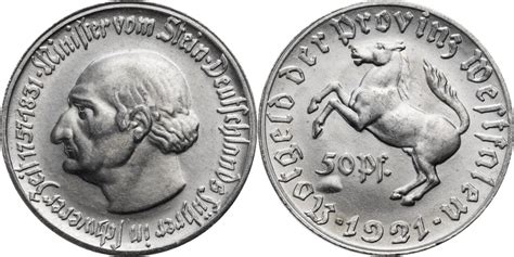 Westfalen 50 Pfennig 1921 Freiherr Vom Stein Vz Stempelfehler MA Shops