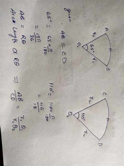 if the arcs of the same length of the two circles subtend angles of measures 65 { circ