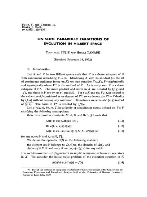 on some parabolic equations of evolution in hilbert space euclid ojm 1200694129 pdf