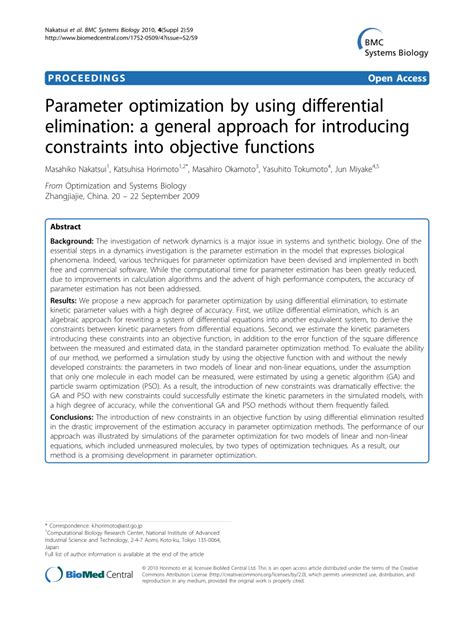 pdf parameter optimization by using differential elimination a general approach for