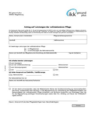 Ausfüllbar Online ikk gesundplus Antrag auf Leistungen der vollstation