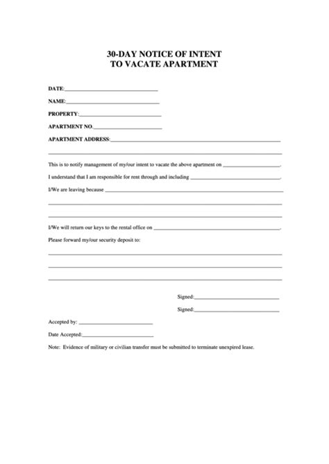 Day Notice To Vacate Apartment Template