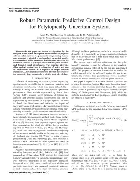 pdf robust parametric predictive control design for polytopically uncertain systems stratos
