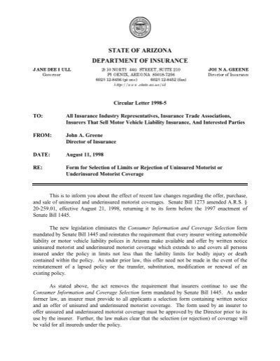 Uninsured And Underinsured Motorist Coverage Selection Form