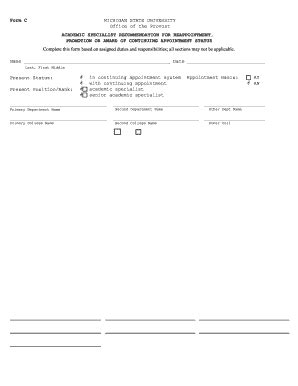 Fillable Online Hr Msu Form C Michigan State University Office Of The