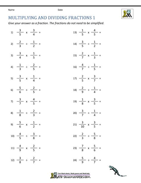 fractions worksheets adding subtracting multiplying dividing