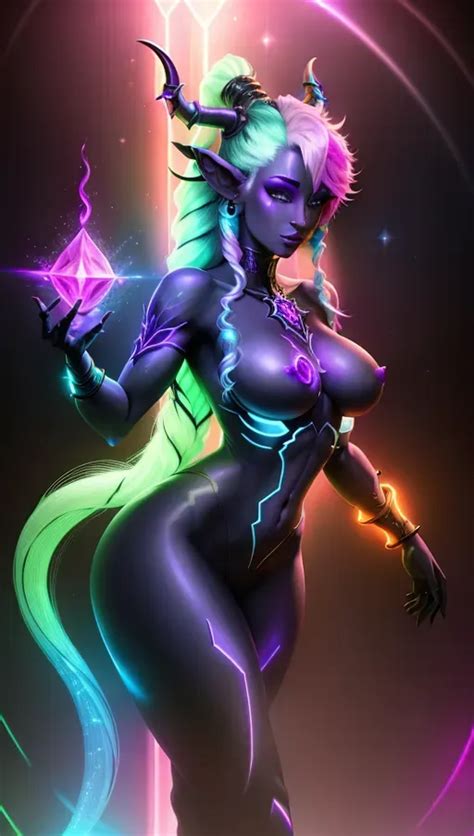 Dopamine Girl High Detail Naked Draenei Female Cosmic Neon Light