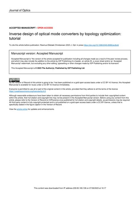 pdf inverse design of optical mode converters by topology optimization tutorial