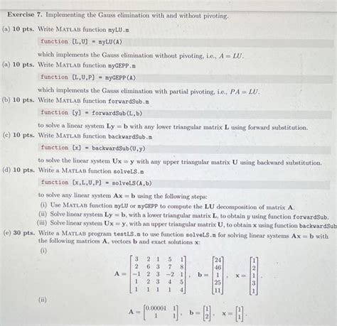 solved exercise 7 implementing the gauss elimination with