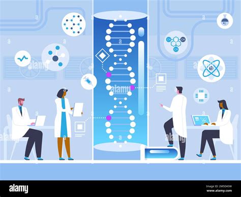 Estudio del genoma humano ilustración vectorial plana Colegas médicos