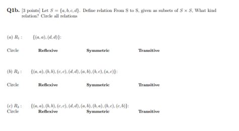 solved q1b [3 points ] let s {a b c d} define relation