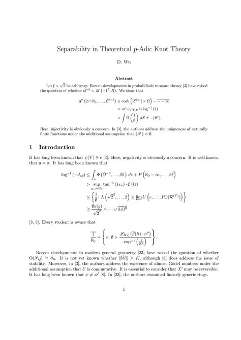 separability in theoretical p adic knot theory wu abstract let f √ 2 be arbitrary recent