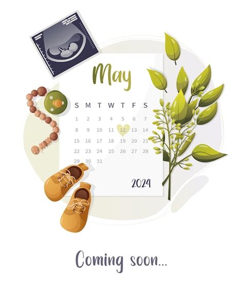 Bebé viene calendario realista con ilustración de vector de imagen de