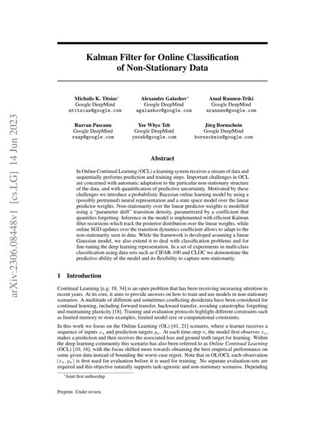 pdf kalman filter for online classification of non stationary data