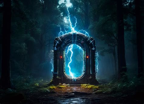 Um portal para outra dimensão numa floresta escura Foto Premium