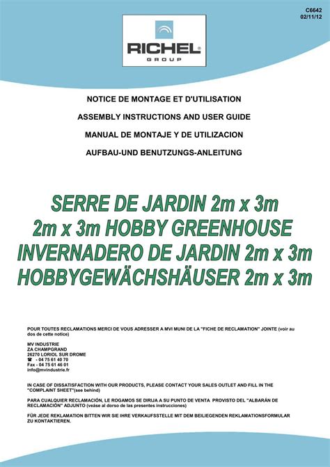 Notice De Montage Et D Utilisation Assembly Plantes Et Jardins