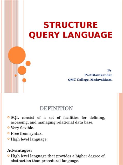 structure query language by prof manikandan qmc college medavakkam pdf data model sql