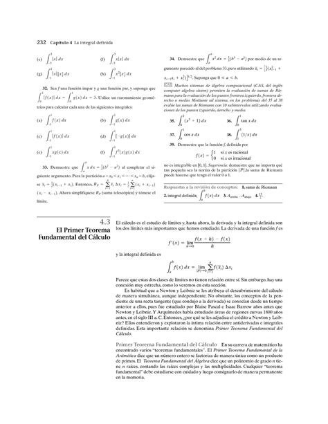 3 Primer Teorema Fundamental DEL Calculo 232 Capítulo 4 La integral