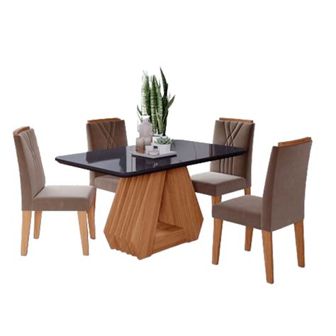 Conjunto Sala De Jantar Gata X Tampo Em Mdf Vidro Cadeiras