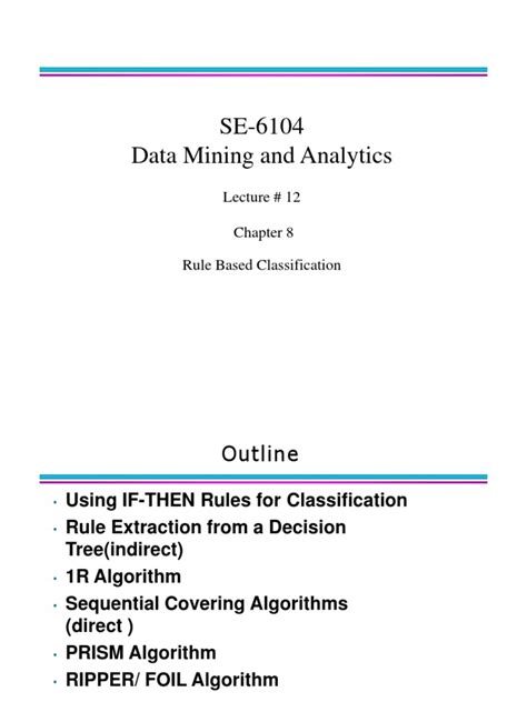 se 6104 data mining and analytics lecture 12 rule based classification pdf statistical