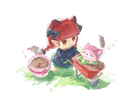 Kaenbyou Rin Cattail And Flower Pot Touhou And More Drawn By Ge